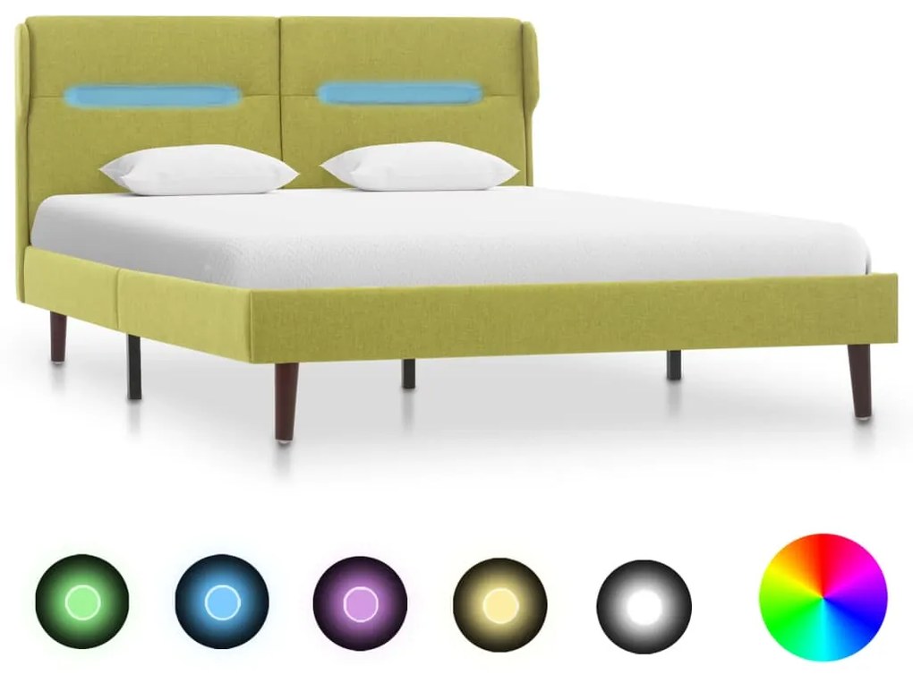 286903 vidaXL Rám postele s LED světlem zelený textil 120 x 200 cm