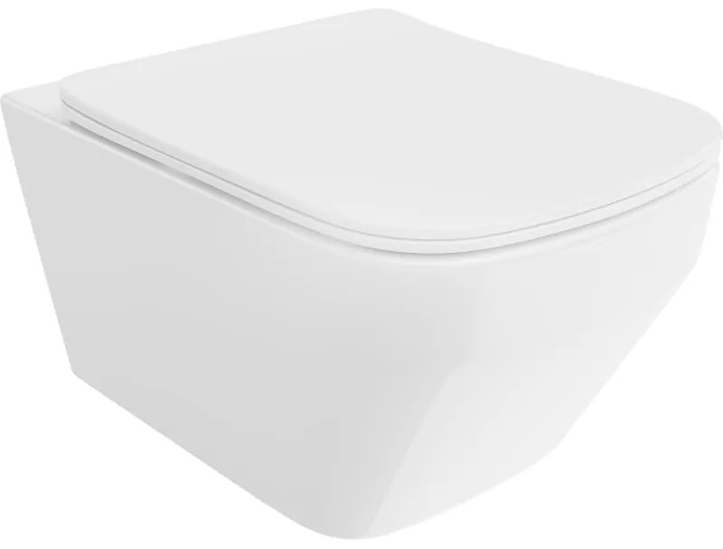 Mexen Riva, závěsná WC mísa 555x370x335 mm, Rimless Tornádo + WC sedátko z duroplastu, bílá lesklá, 30630200T