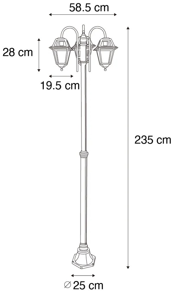 Klasická venkovní lampa černá 235 cm 3-světlo IP44 - Berta