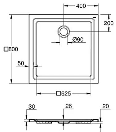 Grohe Sprchová vanička čtvercová 80 x 80 cm, alpská bílá 39302000