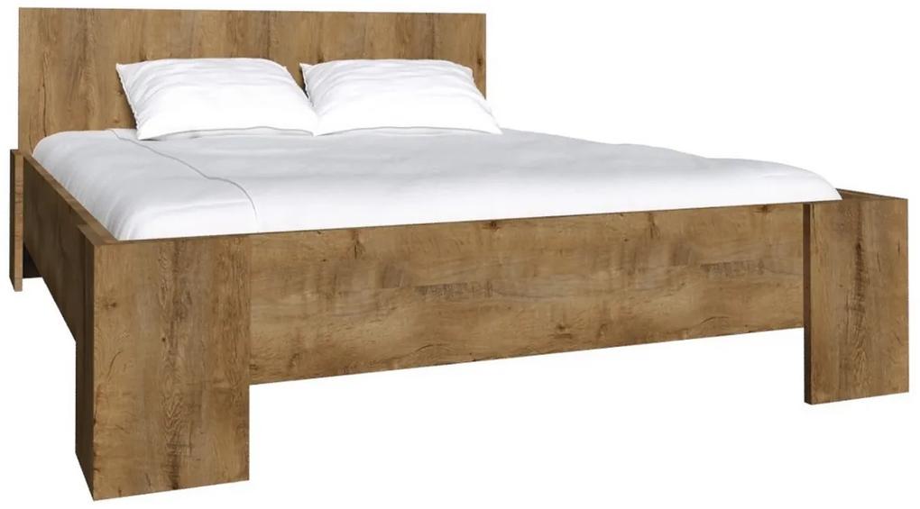 Expedo Manželská postel COLORADO L-1 + rošt + pěnová matrace DE LUX 14 cm, 160 x 200 cm, dub Lefkas tmavý