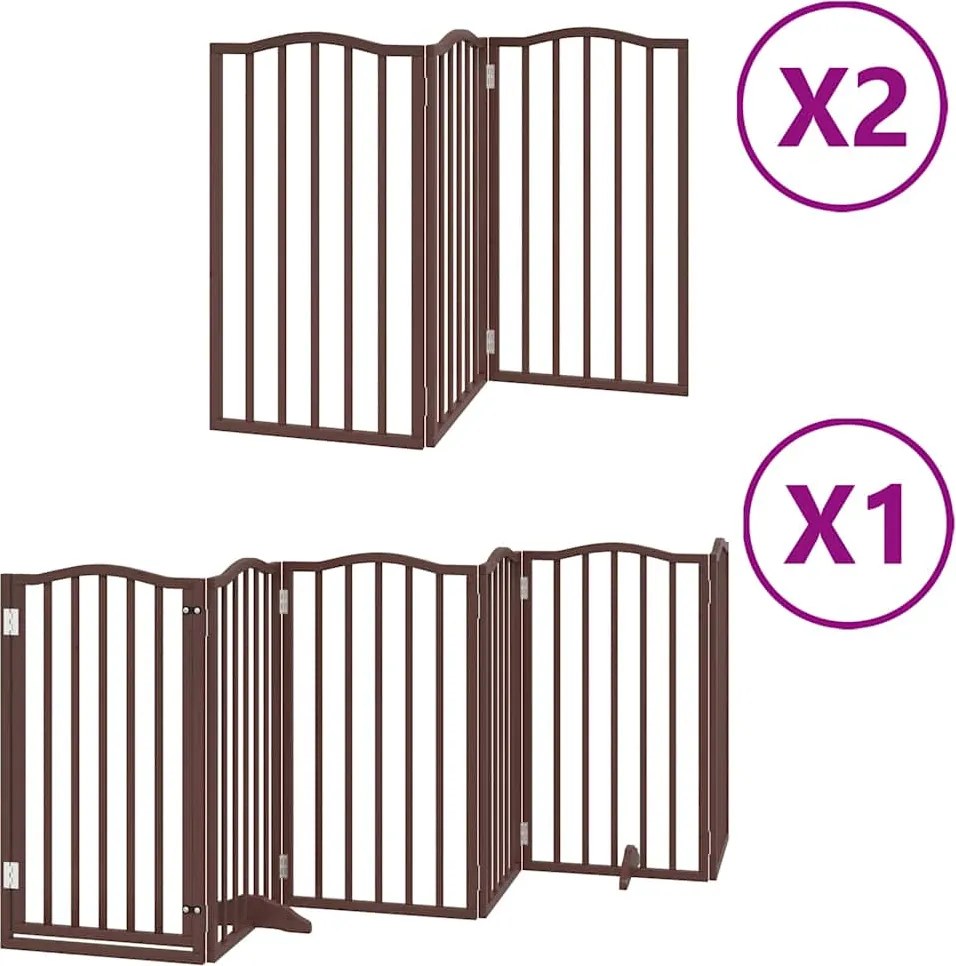 Zábrana pro psy s dvířky skládací 12 panelů hnědá 600 cm topol 3155607