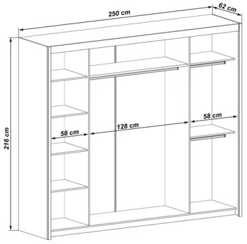 Skříň s posuvnými dveřmi se zrcadlem dub sonoma INOVA 250 cm