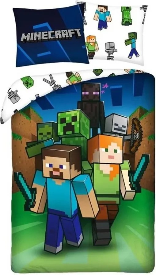 Bavlněné ložní povlečení Minecraft - motiv Útok - 100% bavlna - 70 x 90 cm + 140 x 200 cm
