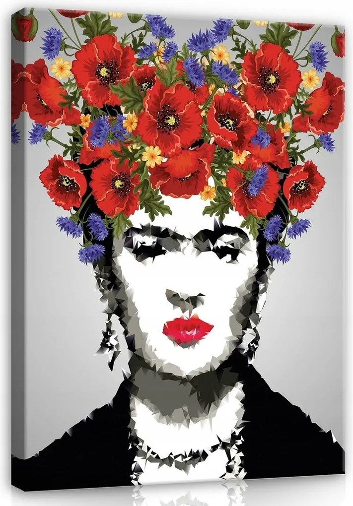 Obraz 60x80 Frida Kahlo portrét květiny máky umění Mexiko síla