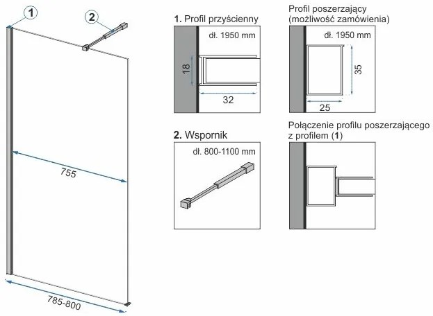 Bezrámová sprchová zástěna REA AERO N 80 cm + police a věšák EVO, chrom/transparent - bez vaničky