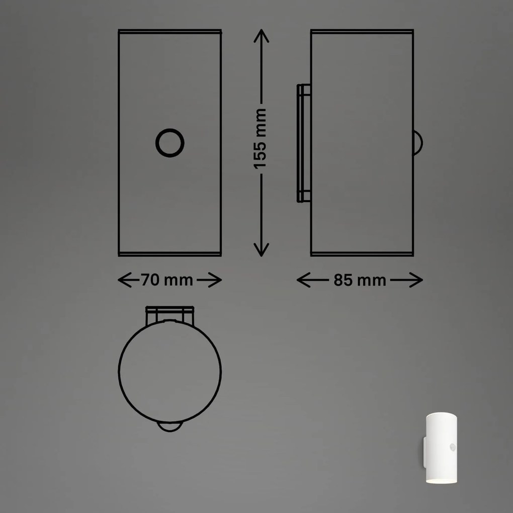 BRI 3787016 Lima LED venkovní nástěnné svítidlo, pohybové čidlo, soumrakový senzor, nabíjecí, bílé - BRILONER