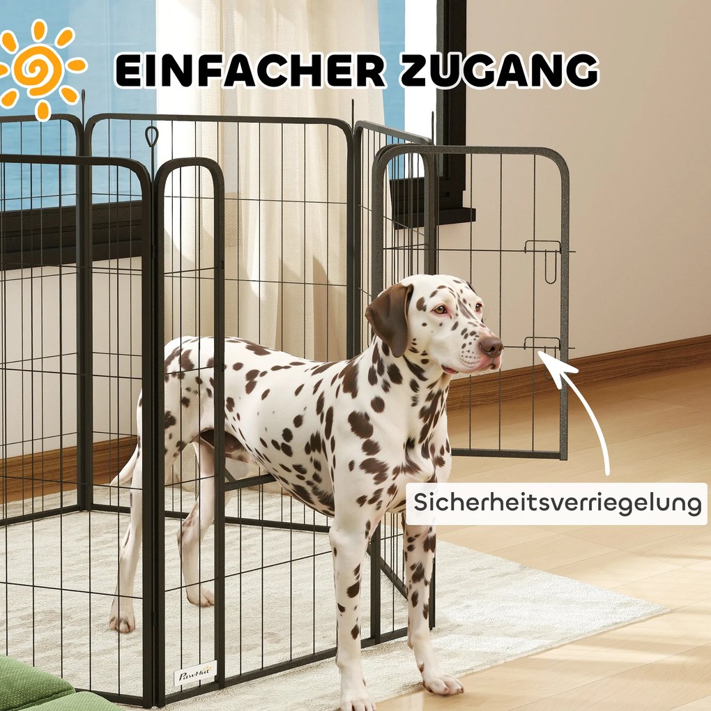 PawHut Ohrádka pro psy se 6 panely, robustní, s bezpečnými dvířky, pro vnitřní i venkovní použití, na zahradu, do kempu, výška 100 cm