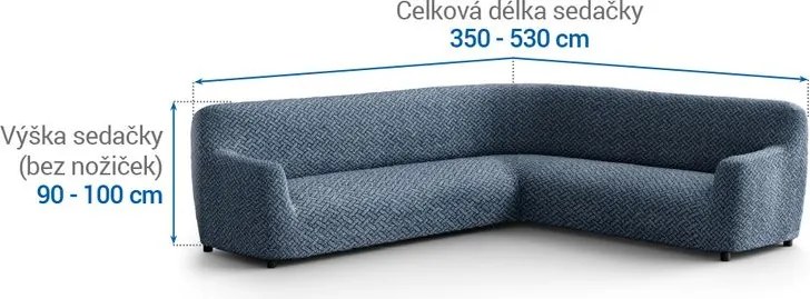 Bielastické potahy VENEZIA modrá rohová sedačka (š. 350 - 530 cm)