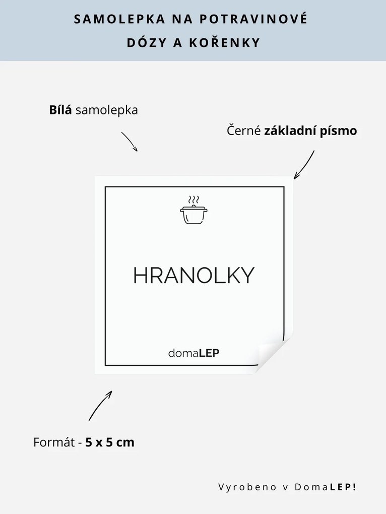 Samolepka na kořenky HRANOLKY bílá 5 × 5 cm základní písmo
