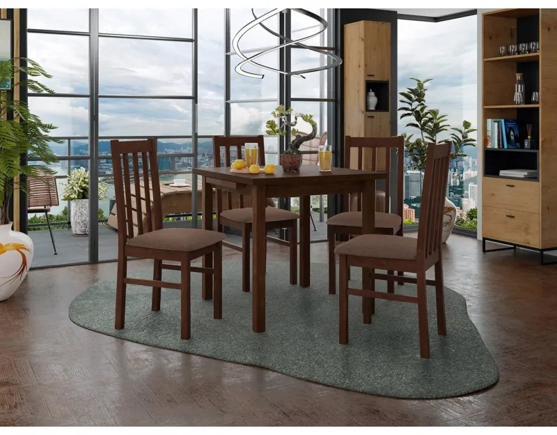 Rozkládací jídelní stůl se 4 židlemi AL14, Barva dřeva: ořech-L, Potah: Zetta 297