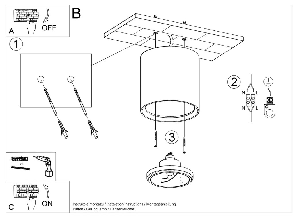 Stropní svítidlo Kalu, 1x bílé kovové stínítko