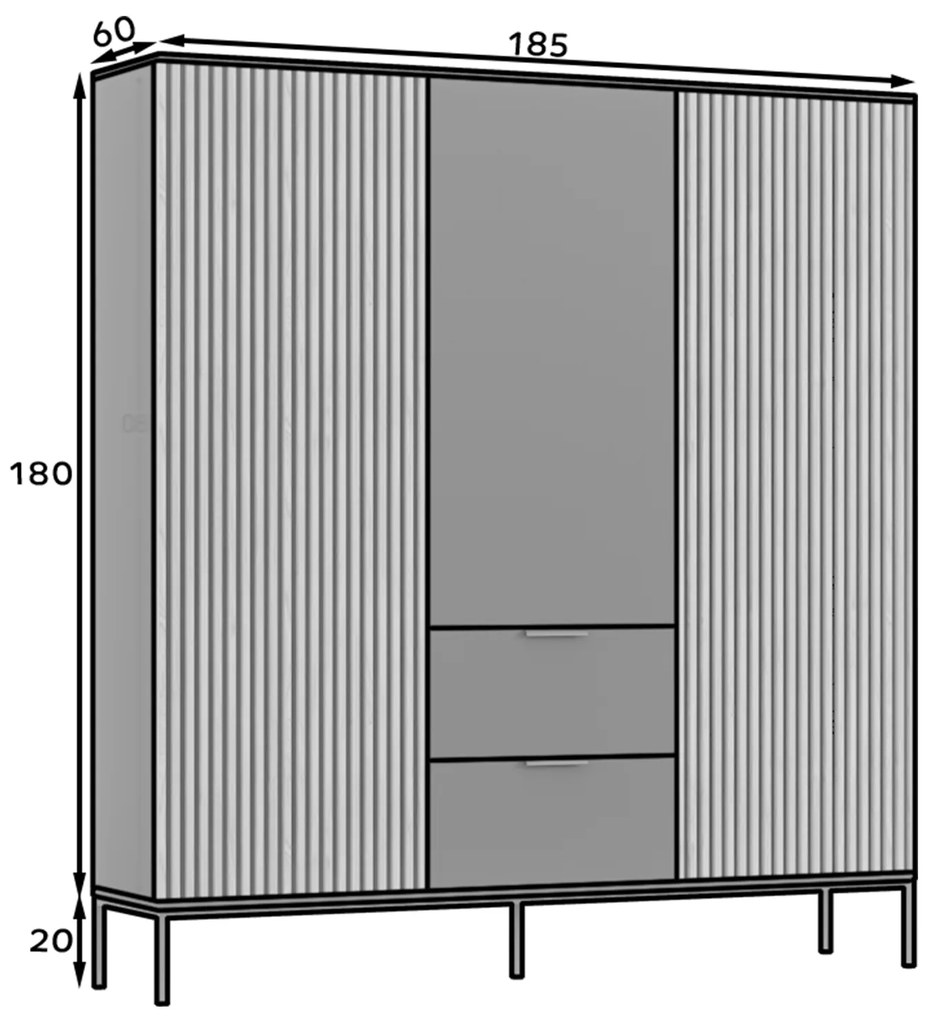 Eltap Šatní skříň Meorati 185 Dub Artisan / černá