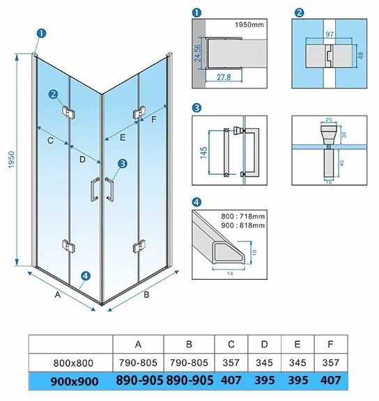 BPS-koupelny Čtvercový sprchový kout HYD-SK08B 90x90 černá/transparent