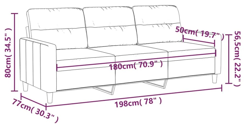 3místná pohovka světle šedá 180 cm textil - Default Title