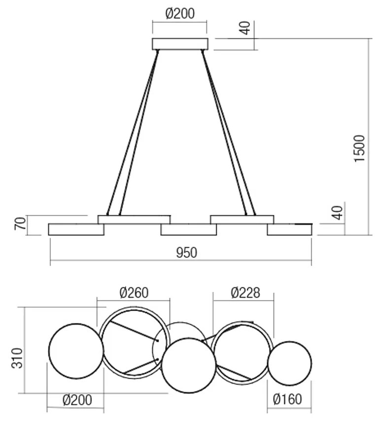 Redo 01-2544 závěsné LED stmívatelné svítidlo Cronos pískově černá, 65W, 3000K, 95cm