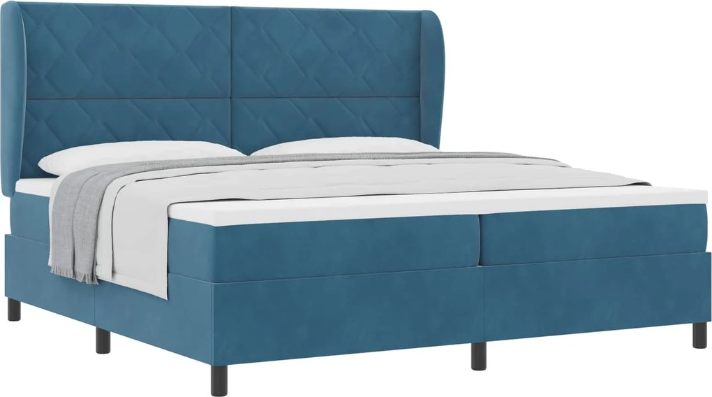Postel s boxspringem s čelo Tmavě modrá 200 x 200 cm samet 3341004