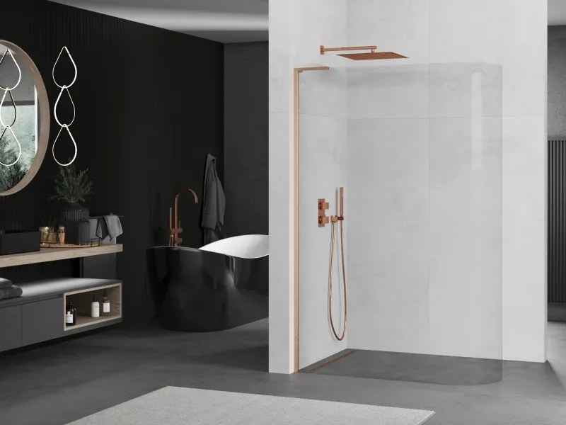 Mexen Kioto L, sprchová zástěna Walk-In 120 x 200 cm, 8mm čiré sklo, měděný matný profil, 800-120-103-65-06