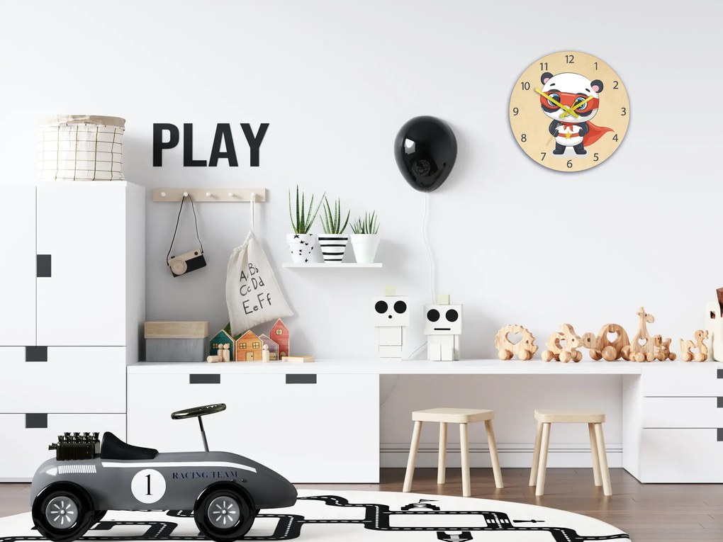 Dětské nástěnné hodiny Ami Panda hrdina 30 cm vícebarevné