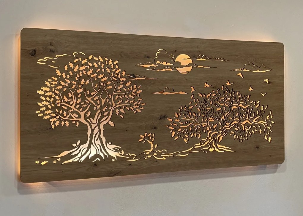 Li-Go "Tři duby" světelný obraz 230V 120x60 cm provedení povrchu: bříza