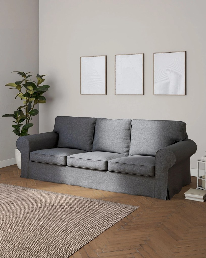 Potah na pohovku IKEA Ektorp 3-místná rozkládací, NOVÝ MODEL 2013 barva šedá látka pletený vzor