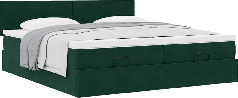 Osmanský rám postele s matrací tmavě zelená 200x200cm samet 3312065