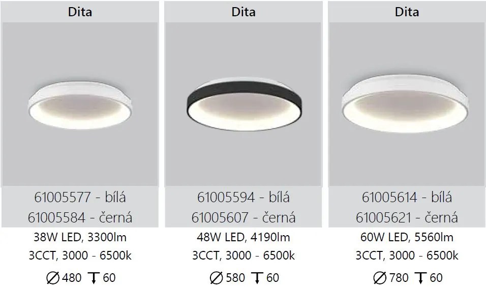 Palnas Stropní LED svítidlo DITA, černé, ø 58 cm Stmívání, řízení: TUYA - mobilní aplikace, Dálkový ovladač: S dálkovým ovladačem