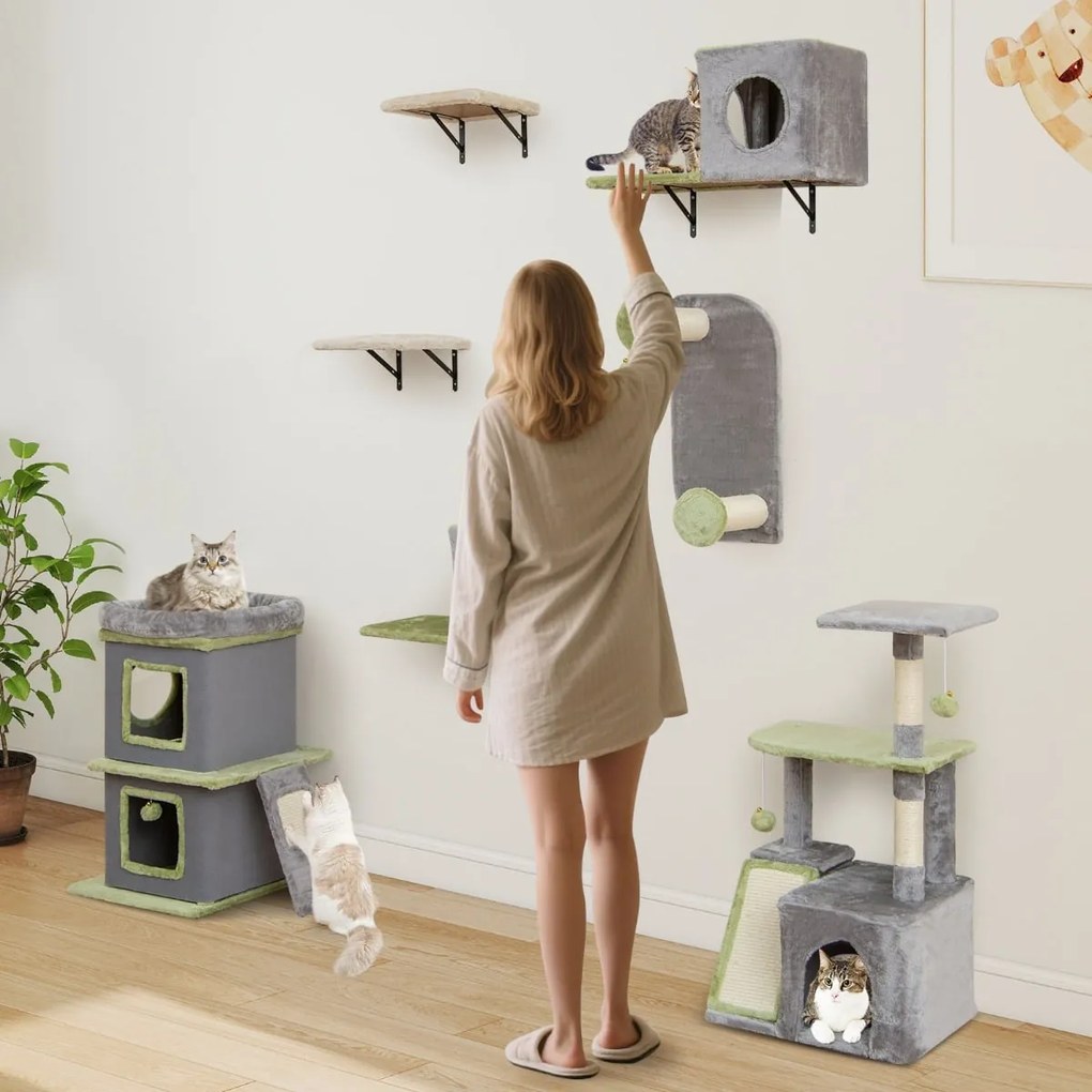 Costway 3-in-1 Sada kočičího nábytku Centrum pro kočky s domečkem pro kočky