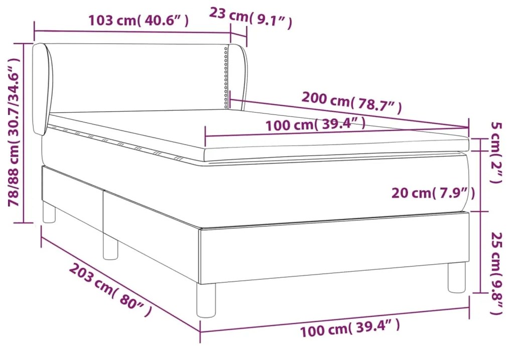 Box spring postel s matrací tmavě šedá 100x200 cm samet