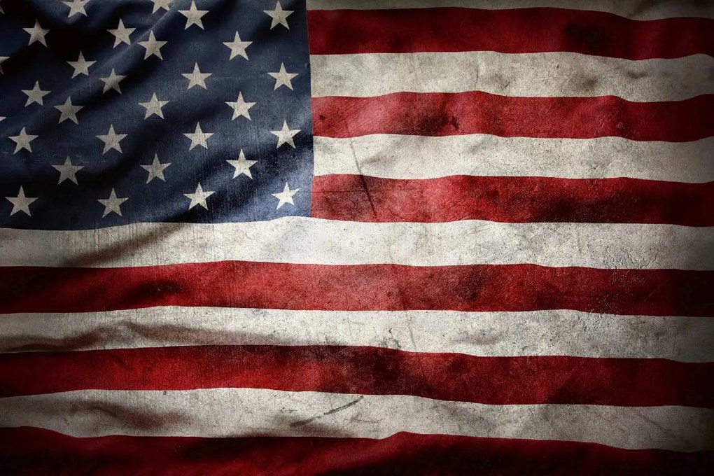 DIMEX | Samolepicí vliesová fototapeta na zeď Vintage americká vlajka MA-5-1508 | 375 x 250 cm | modrá, červená, bílá