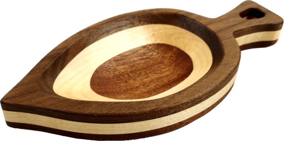 AMADEA Dřevěná miska mozaika ve tvaru listu, masivní dřevo, 3 druhy dřevin, rozměr 22x10,50x2,50 cm
