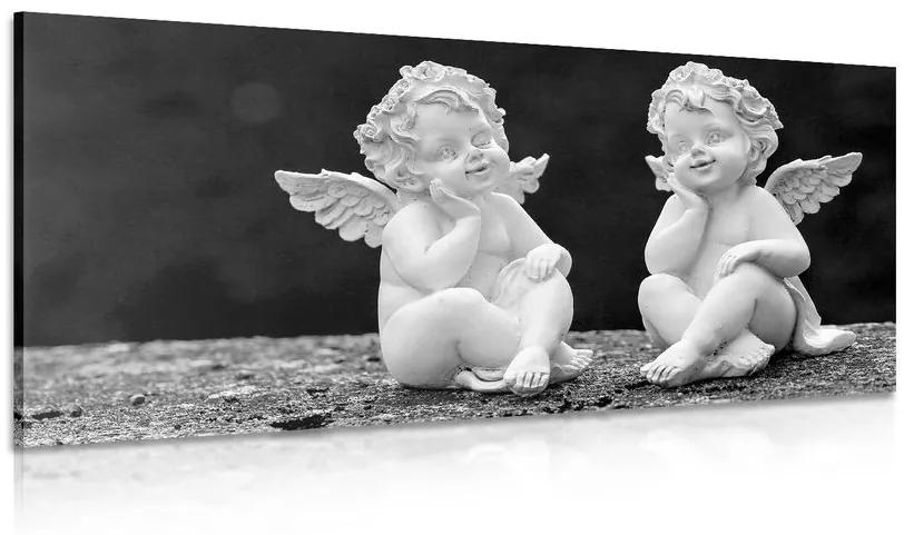 Obraz dvojice malých andělů v černobílém provedení Varianta: 100x50