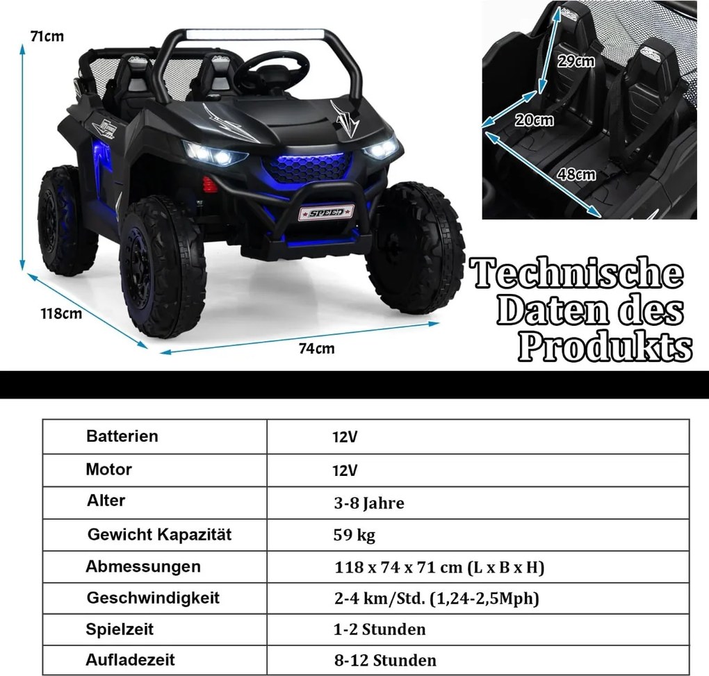 Costway 2místné dětské auto s 2,4G dálkovým ovládáním 12V dětské
