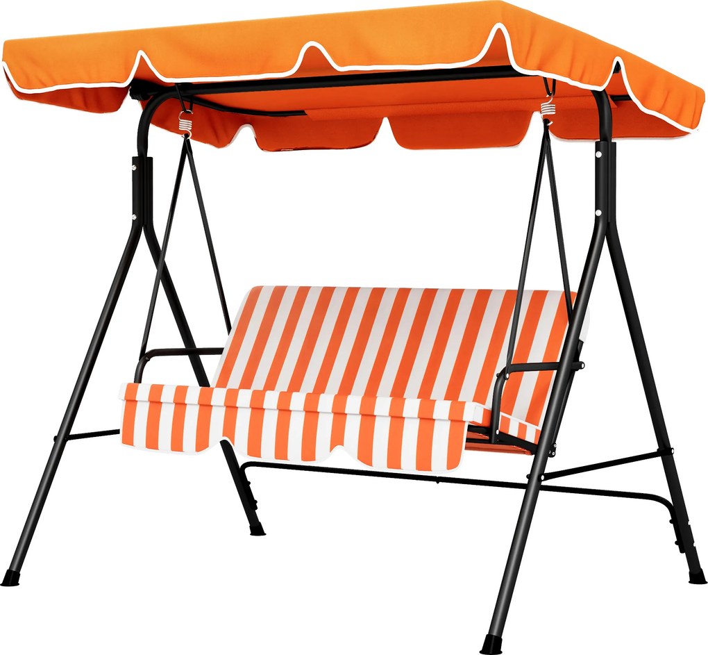 Outsunny zahradní houpačka pro venkovní použití, 3 osoby, s nastavitelnou střechou a ocelovým rámem, 172 x 110 x 153 cm, Oranžová