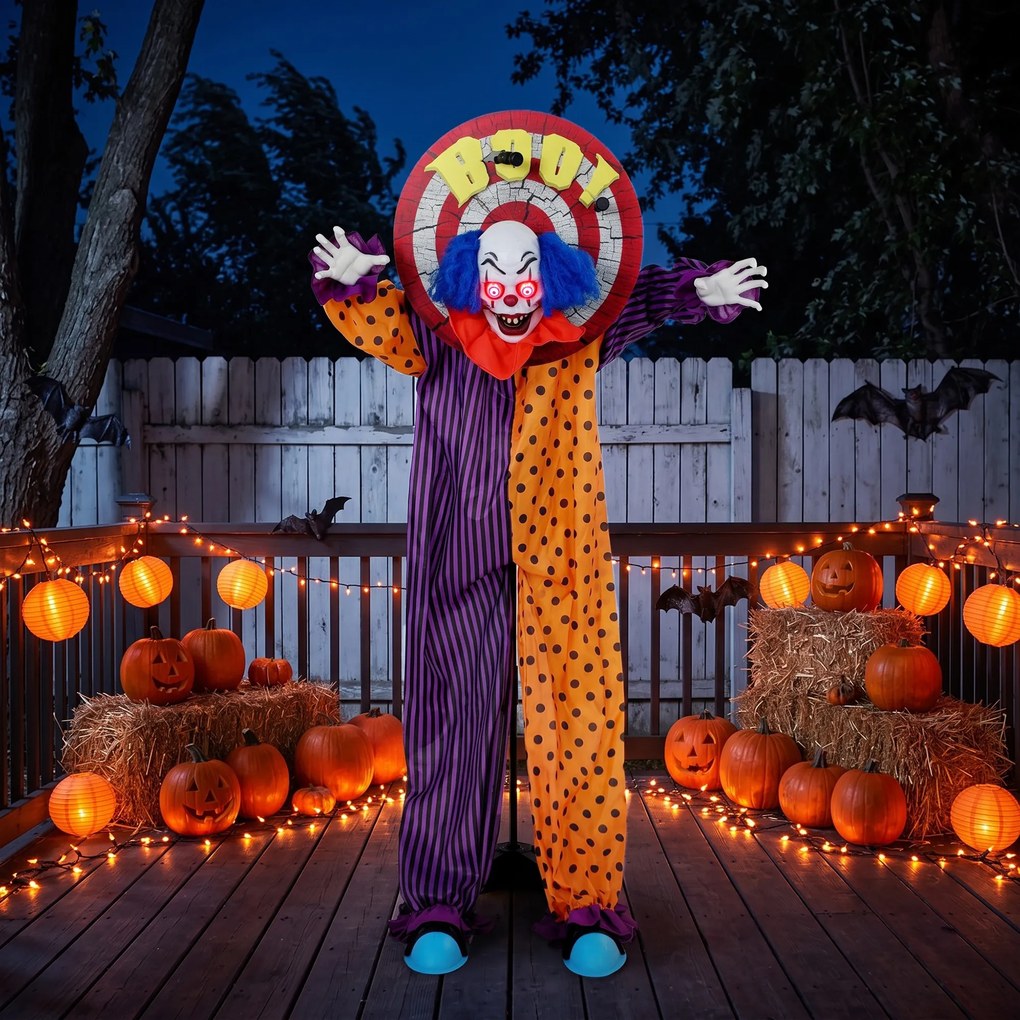 HOMCOM 167 cm životní velikost animovaná halloween klaun dekorace s aktivací zvukem a dotykem