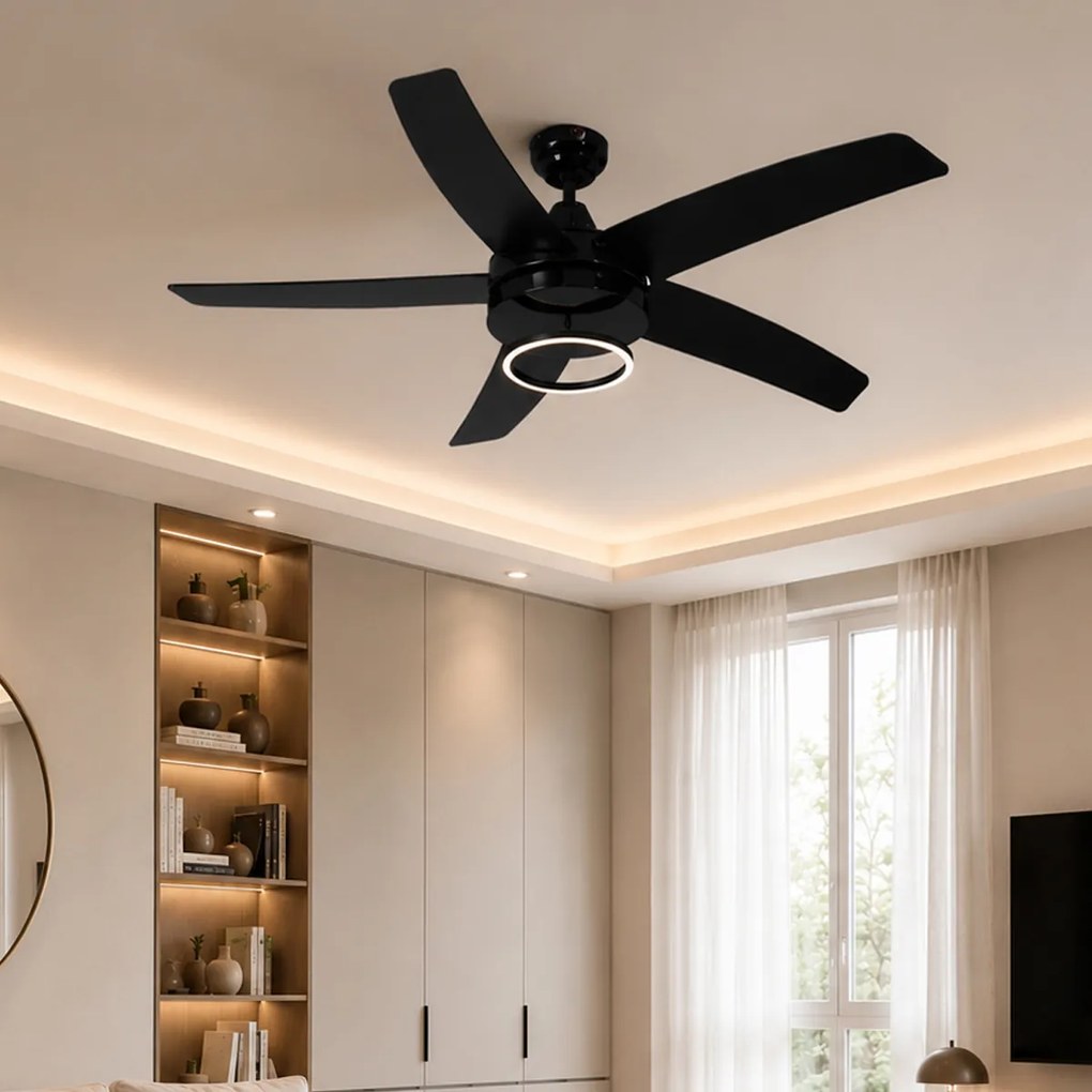 Stropní ventilátor černý 132 cm vč. LED s dálkovým ovládáním - Cool Anello