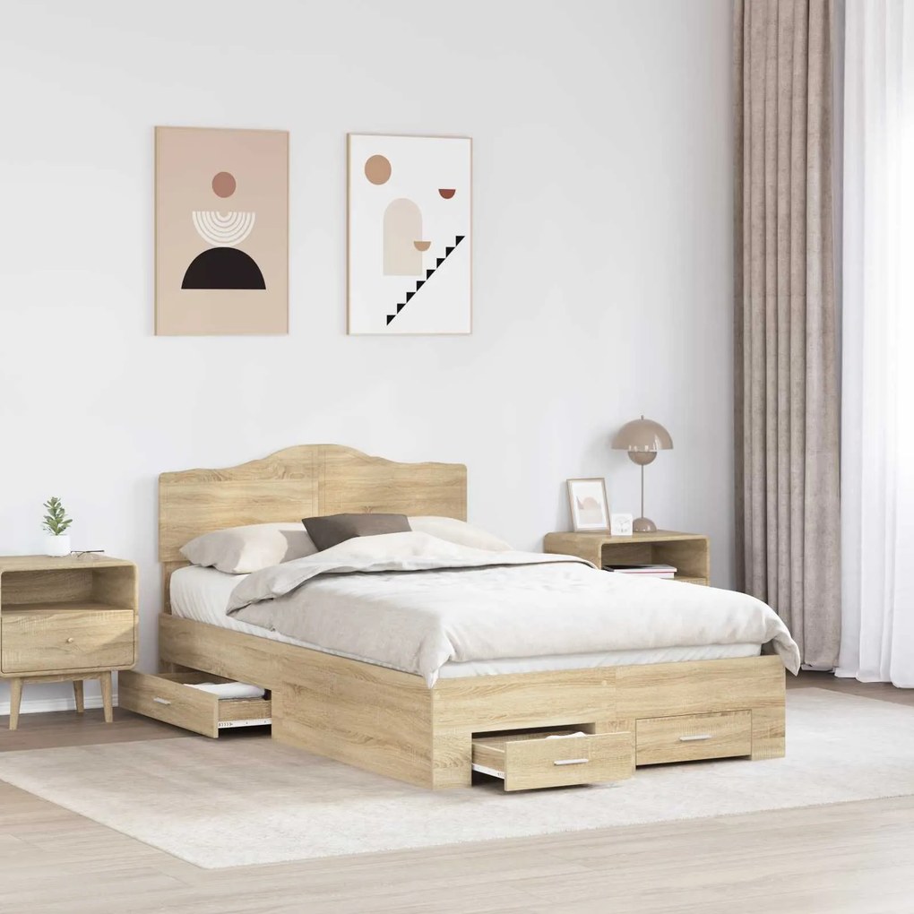 Rám postele s čelo Sonoma dub 135 x 190 cm Kompozitní dřevo 3413204