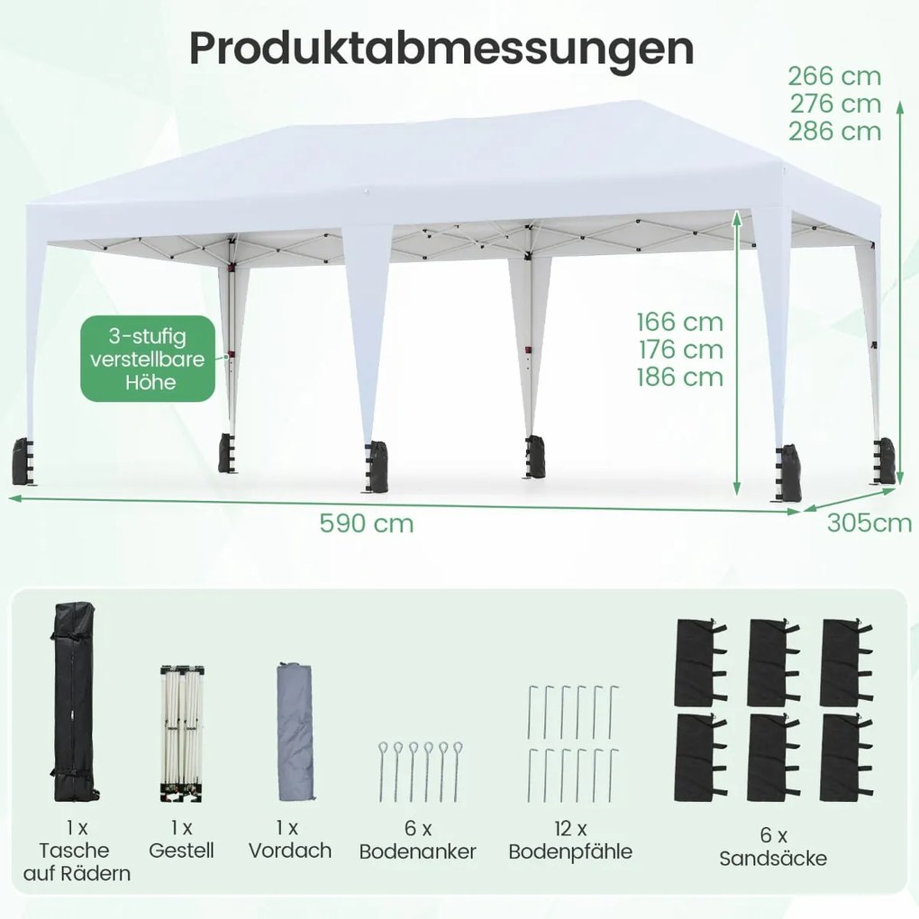 Costway Výsuvný skládací altán s taškou na kolečkách a UV ochranou 50+ – 3 × 6 m