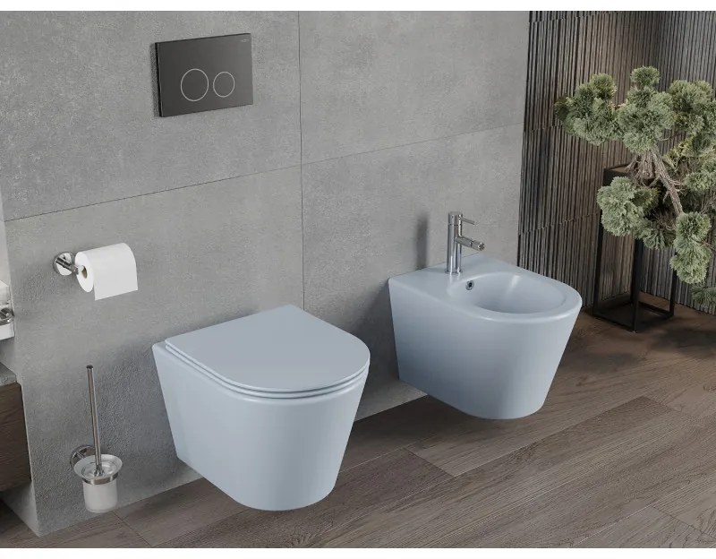 Mexen, Mexen Rico miska wc Rimless z desk wolnoopadającą slim, duroplast, szara-nebíská mat - 30724069