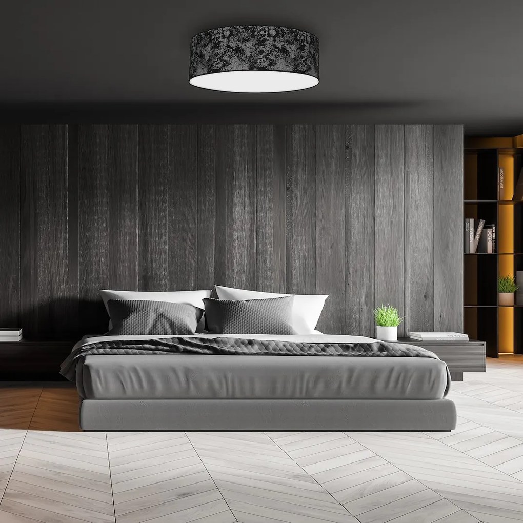 Stropní svítidlo Satino Round, 1x černé/stříbrné textilní stínítko, (bílé plexisklo), (fi 60 cm)