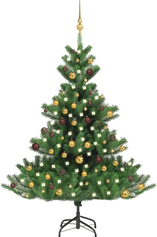 vidaXL Umělý vánoční stromek normandská jedle LED a koule zelený 150cm [3077559] Barva: Bílá