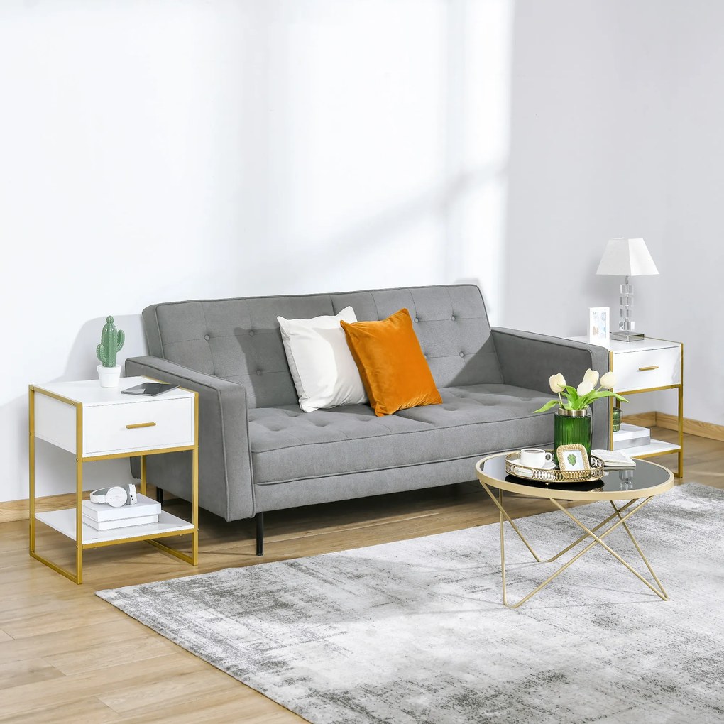 HOMCOM Sada 2 Moderních Nočních Stolků, 2 Noční Stolky do Ložnice a Obývacího Pokoj, s Šuplíkem a Otevřenou Policí, Moderní Design, MDF a Ocel, 45x40…