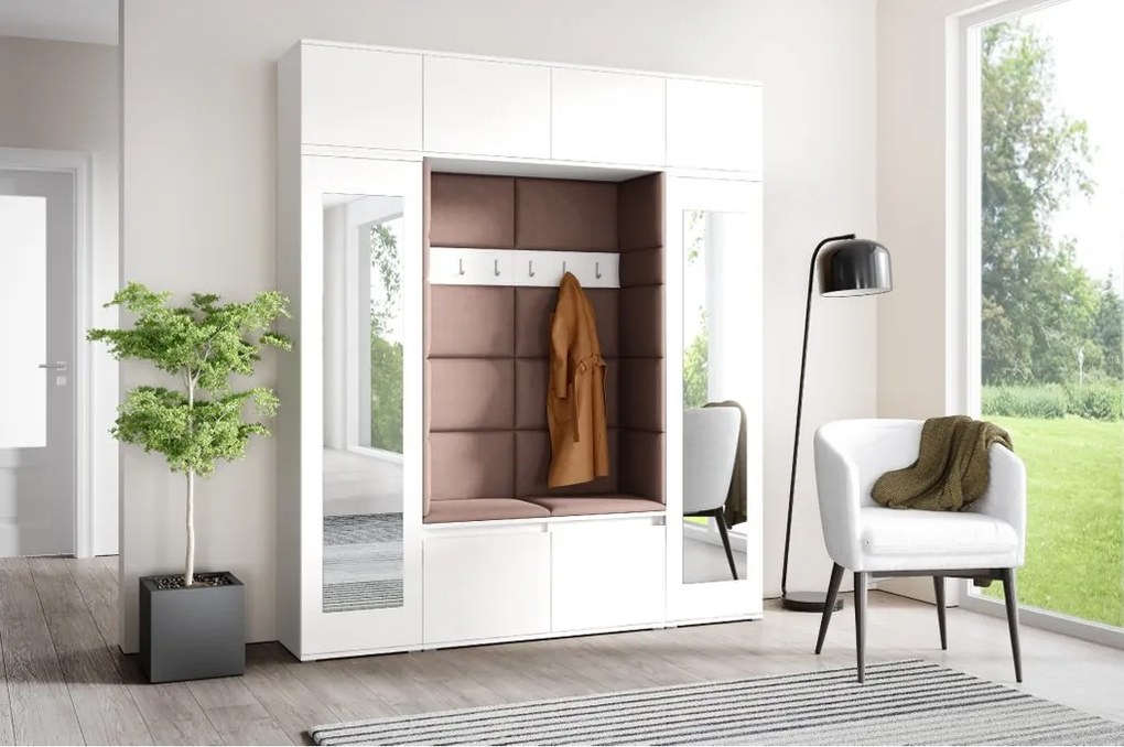 Eka Předsíňová stěna s čalouněnými panely Trinity 32 - Bílá / Světlá hnědá 2306