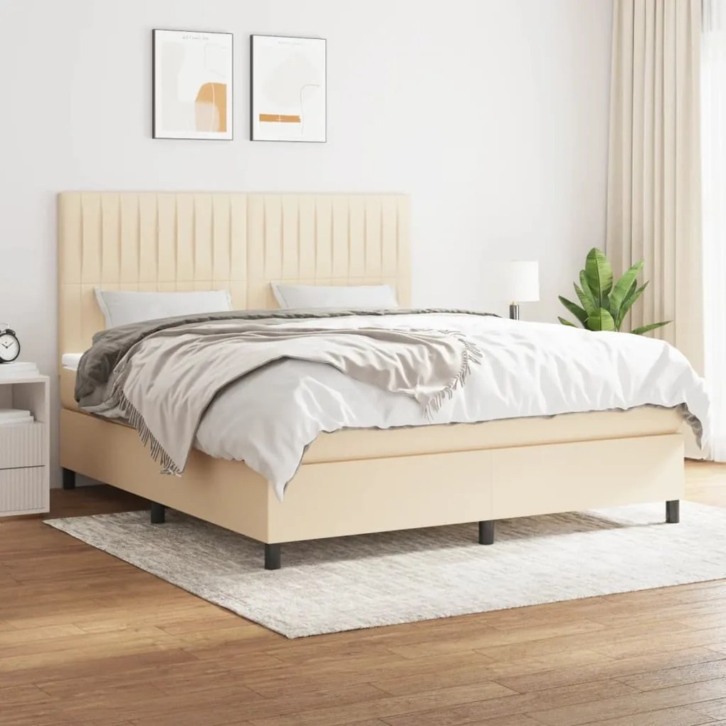 Box spring postel s matrací krémová 120x190 cm textil