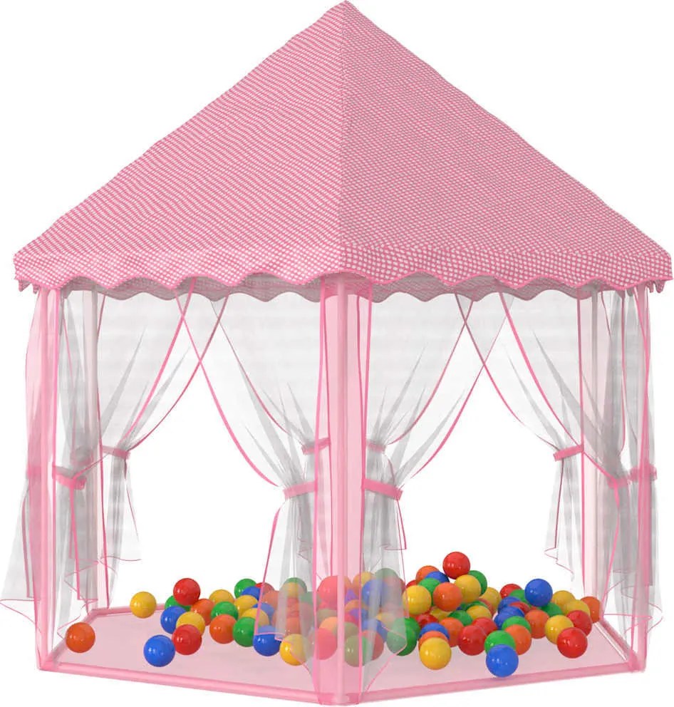 vidaXL Princeznovský stan na hraní s 250 míčky růžový 133 x 140 cm [3107712] Barva: Vícebarevné 1