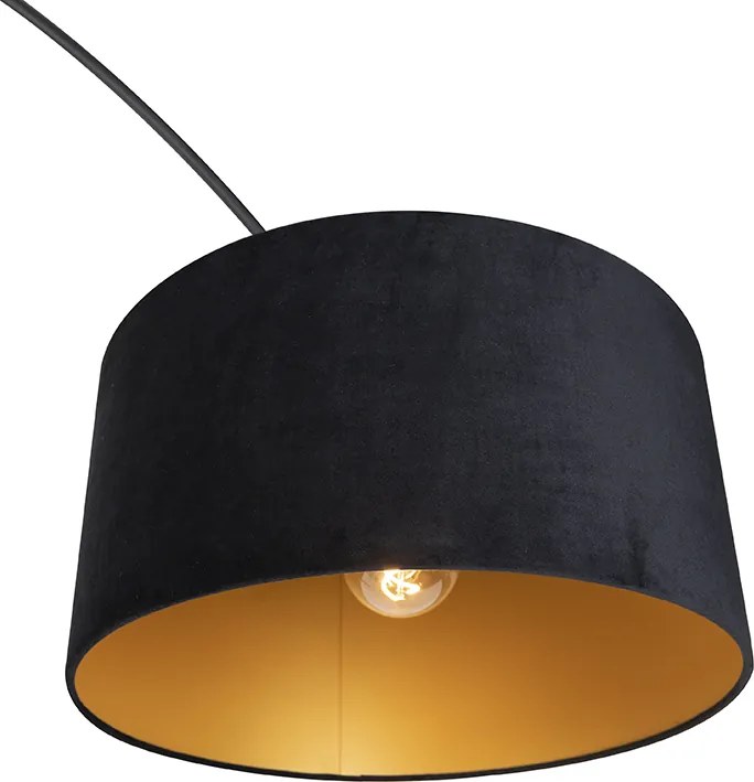 Oblouková lampa černá sametová stínidlo černá se zlatem 50 cm - XXL