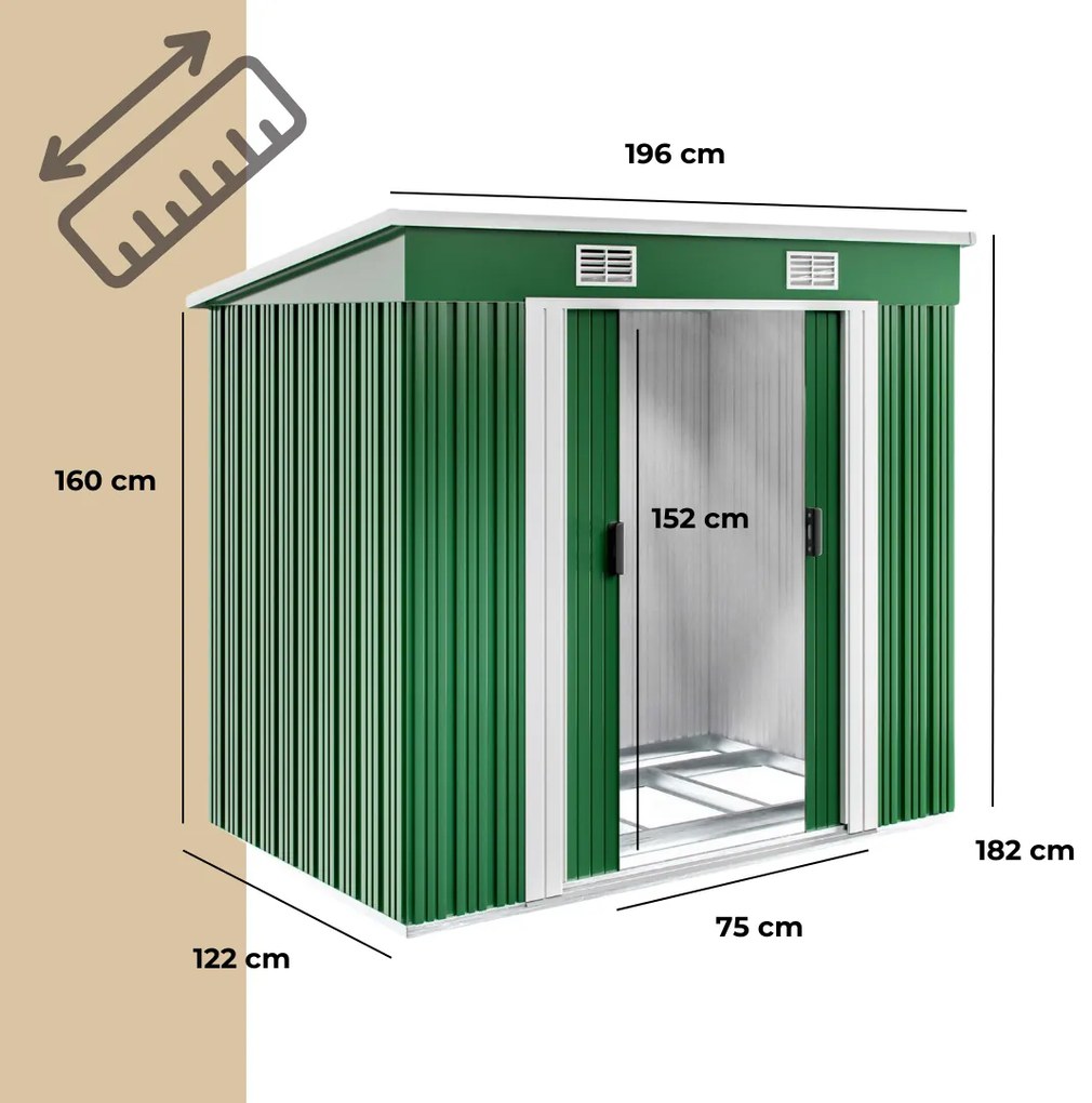 Gardebruk Zahradní domek na nářadí L, 196x122x182cm, zelená
