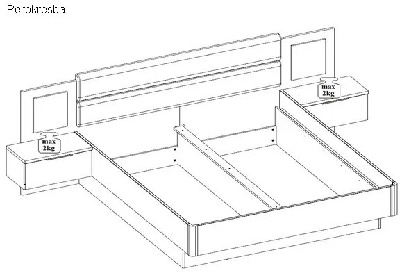 Postel s nočními stolky Capri 180x200 cm, dub wotan/bílá