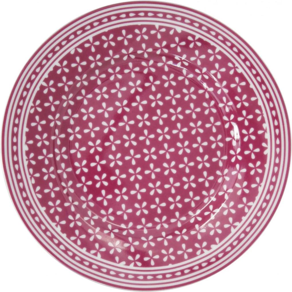 Krasilnikoff Dezertní talíř Daisy Plum, růžová barva, fialová barva, porcelán