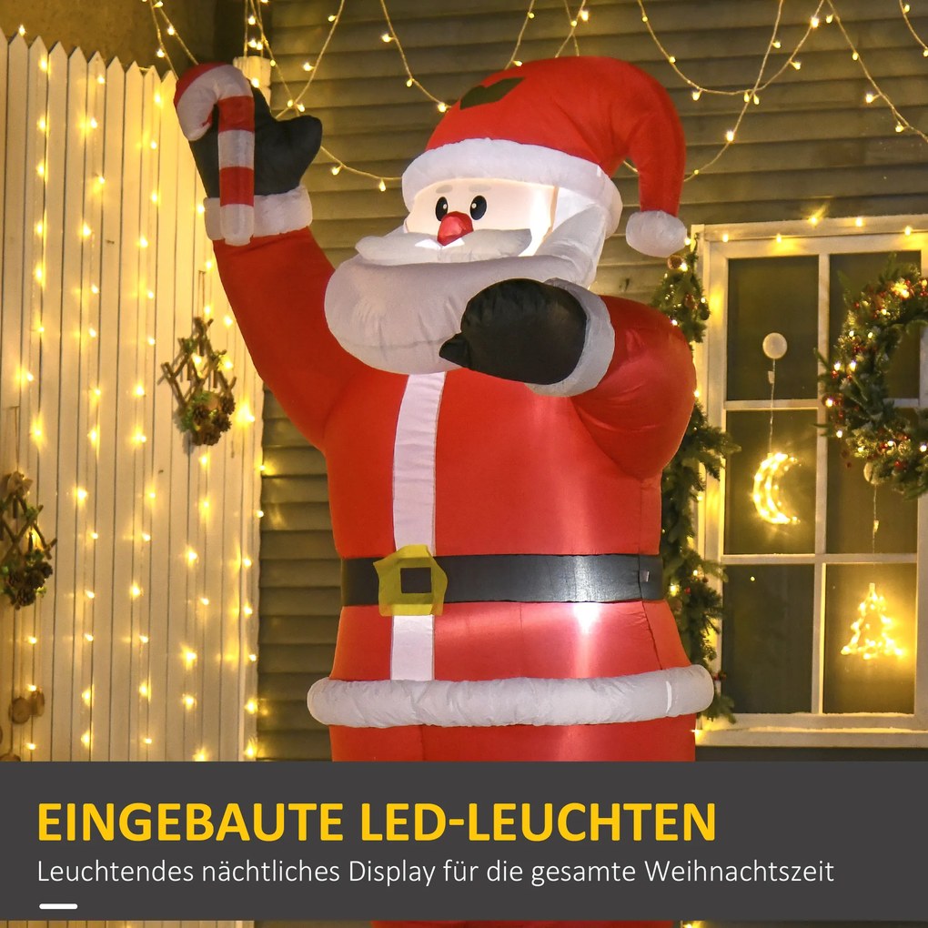 HOMCOM Nafukovatelná vánoční dekorace, 2,4 m Santa Claus s LED osvětlením, lízátko